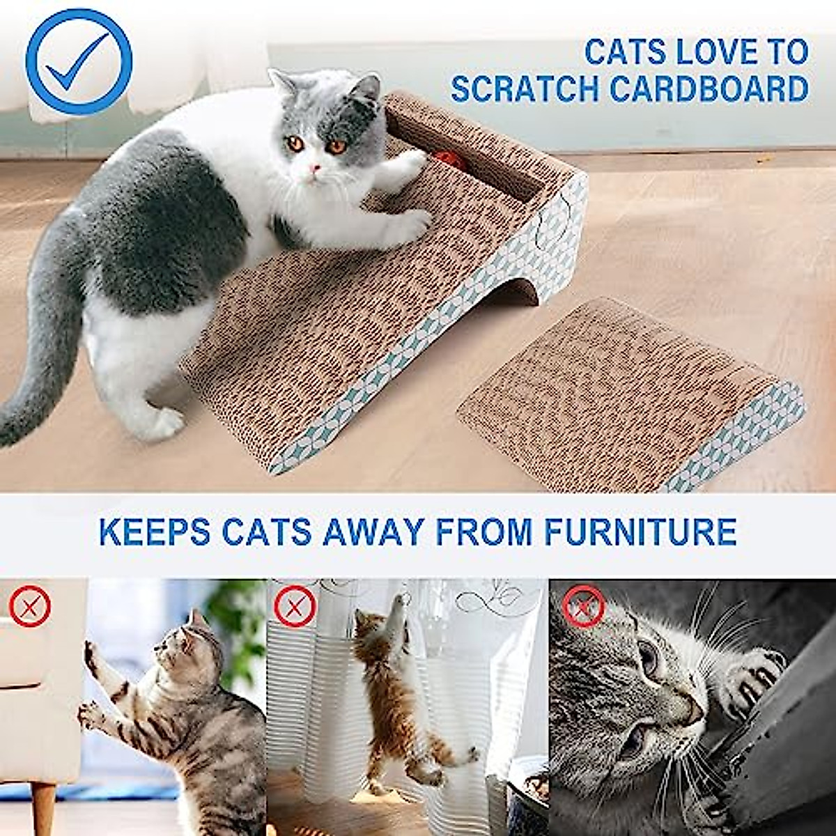 PrimePets Cat Scratcher Cardboard, Cat Scratching Pad with Ball, 2-in-1, Cat Scratch Cat Scratching Board for Indoor Cats, Removable, Corrugated, Catnip Included