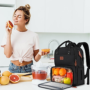 Lunch Backpack for Women, Insulated Cooler Backpacks with USB Port, 15.6 inch College School Laptop Bookbag Reusable Water Resistant Tote Food Bag for Work Beach Camping Picnics Hiking Womens Gift