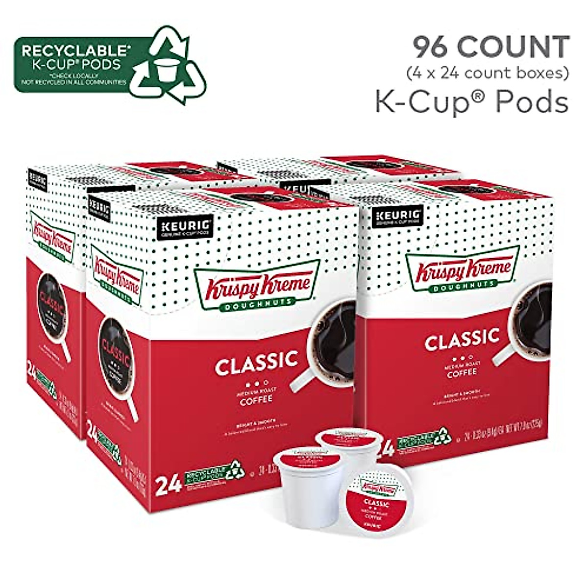 Krispy Kreme Classic, Single-Serve Keurig K-Cup Pods, Medium Roast Coffee, 96 Count