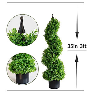 momoplant Artificial Topiary Outdoor Boxwood Spiral Topiary Tree 3ft (2 Pieces) Faux Topiary Tree Outdoor Feaux Plant for Decorative Indoor/Outdoor/Garden (35inch)