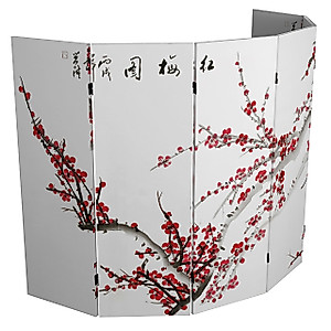 Red Lantern 4 ft. Short Double Sided Plum Blossom Canvas Folding Screen 6 Panel Freestanding Partition and Separator for Modern and Contemporary Bedroom, Home Office, Studio, Dorm, Apartment