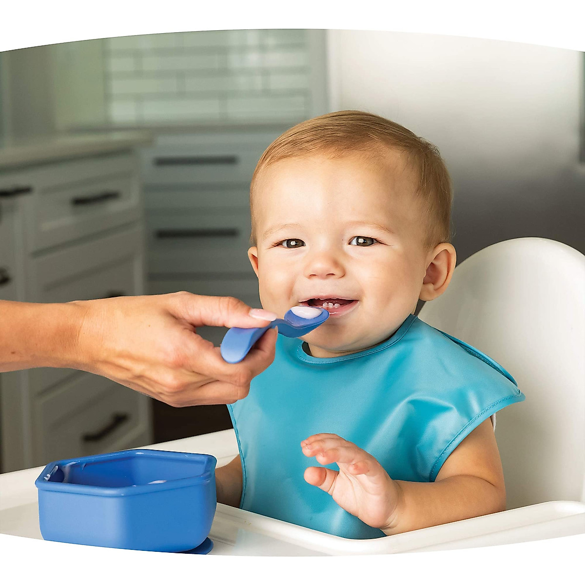 Tiny Twinkle Baby Spoon - BPA-Free Baby Feeding Spoon, Silicone Baby Spoon, Infant Spoons, Baby Spoons, Baby Essentials, Baby Essentials for Newborn, Baby Items, Baby Products - Pack of 4 (Blue)