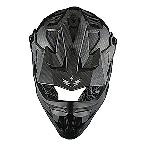 1Storm Adult Motocross Helmet ATV Dirt Bike BMX MX Downhill Mountain Helmet Track Style JH601; Carbon Fiber Black