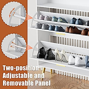 JOZZBY Shoe Cabinet for Entryway, White Narrow Shoe Cabinet with 2 Flip Drawers Slim Shoe Storage Cabinet Freestanding Shoe Organizer Hidden Show Cabinet for Entryway, Hallway, Living Room