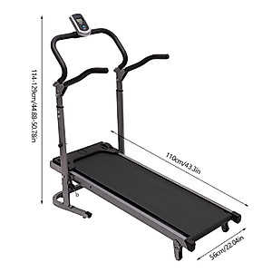 FoldingTreadmill Non-Electric, Ultra Slim Walking Pad Treadmill Under Desk Walking Jogging Running, Space Saving Small Treadmill with Large Running Area for Home Office Use, LED Display (Black)