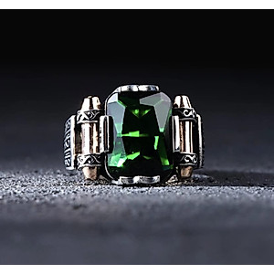 Man Handmade Emerald Stone Ring, Green Stone Ring, Ottoman Style Men Ring, Gift for Him, 925k Sterling Silver Ring