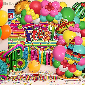 154 Pcs Mexican Fiesta Balloon Arch Garland Kit Party Decorations Cactus Llama Foil Balloons Party Decorations Carnival Cinco De Mayo Sombrero Taco