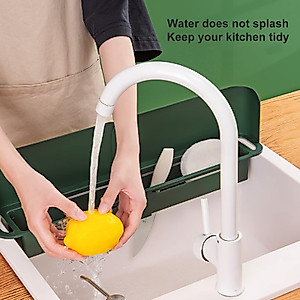 RXMORI Sink Splash Guard,Multifunctional Sink Flap Rack,Splash-Proof Retractable Storage Drain Basket,Expandable Plastic Sink Organizer Rack for Kitchen Bathroom