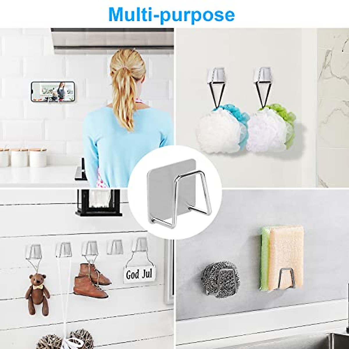 AORZOV 4PCS Sponge Holders for Kitchen Sink, Caddy Dish Strong Adhesive Small Sponge Holder, SUS304 Stainless Steel Minimal Size Premium Rustproof & Waterproof