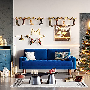 Vesgantti Blue Velvet Couch 70 inch, 3 Seater Loveseat Sofa, Mid Century Modern Couches for Living Room, Upholstered Velvet Sofa with 2 Pillows, Button Tufted Sofa for Bedroom, Home Office, Apartment