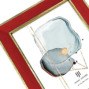 Isaac Jacobs Velvet Picture Frame with Metallic Gold Double Border, Photo Frame, Horizontal & Vertical, Made for Tabletop & Wall Display, for Home and Office (8x10, Red)