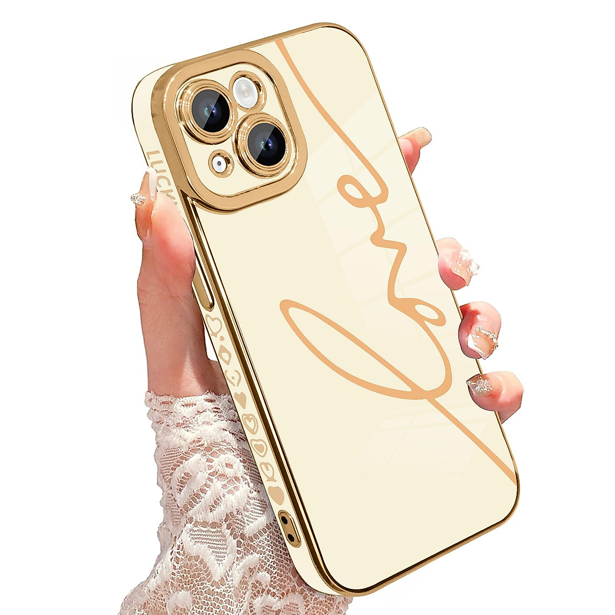 Fiyart Designed for iPhone 15 Plus Case Cute Love Plating for Women Girls with Screen Protector Camera Protective Luxury Electroplated TPU Phone Cover for iPhone 15 Plus 6.7 -White