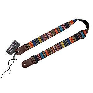 MUSIC FIRST Classic Country style Soft Yarn-dyed fabric & Genuine Leather Ukulele Strap Ukulele Shoulder Strap Version 2.0 With a MUSIC FIRST Genuine Leather Strap Locker