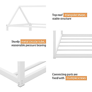 Merax Metal House Bed : Metal Floor Bed,House Shape Bed with Metal Slats,Twin Size,White