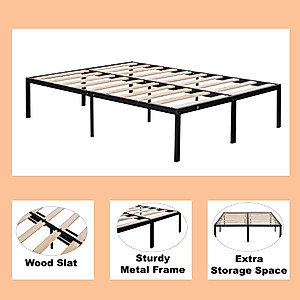 Gustonhon Full Size Metal Platform Bed Frames with Wooden Slats,14" Heavy Duty & Sturdy Metal Low Bed Frame,No Box Spring Needed,Noise Free,Easy Assembly