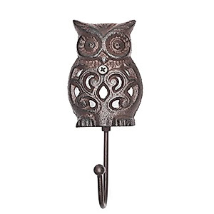 Vintage Cast Iron Owl Wall Hanger Hooks Rack, Decorative Indoor Outdoor Home Garden Farmhouse Garage Rustic Wall Mounted Hooks for Hanging Coats Keys Tools