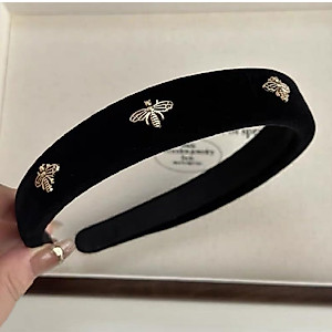 TERSE Black Velvet Headband with White Pearl Accents - Cute Vintage Designer Hair Accessory for Women's Holiday Fashion