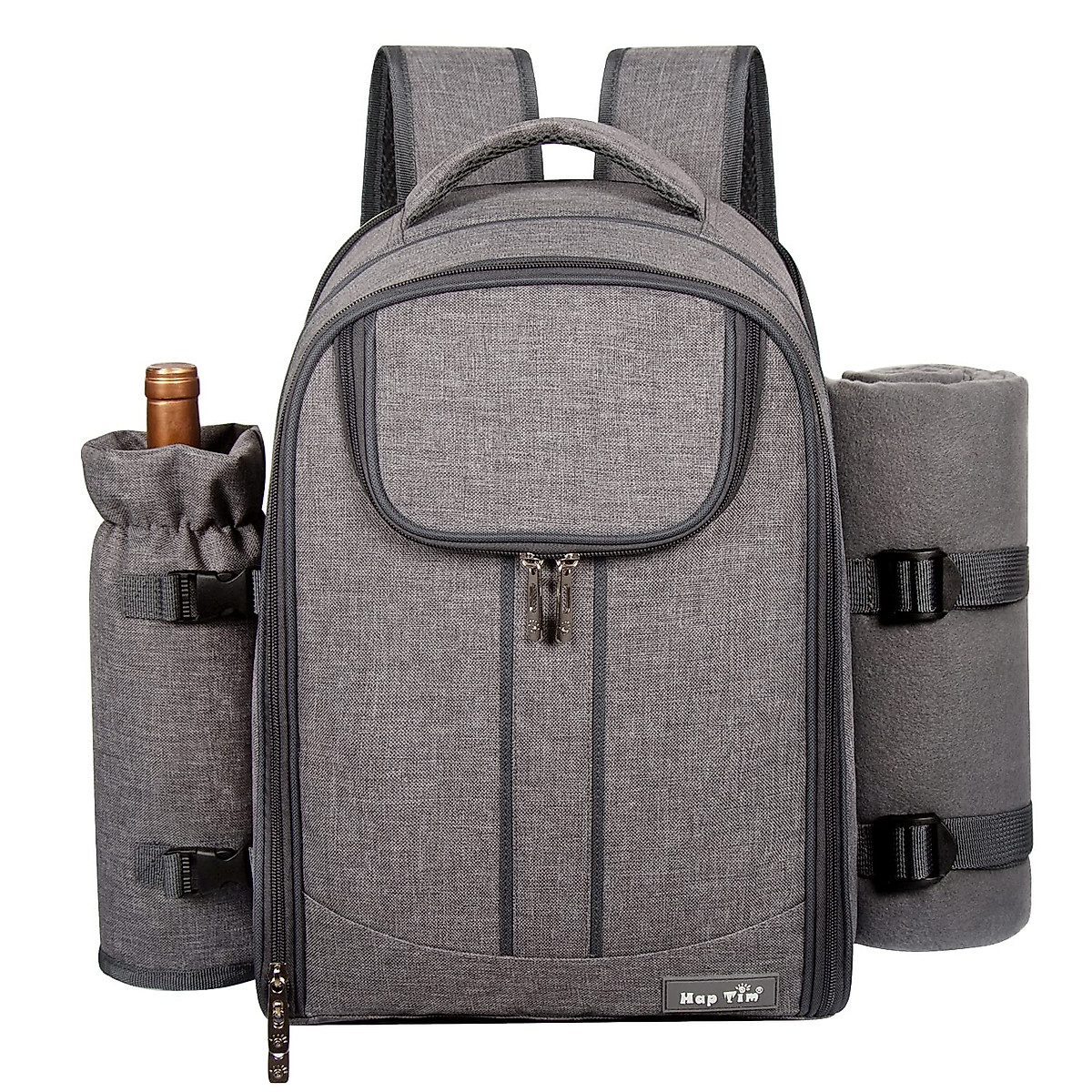 Hap Tim Picnic Basket Backpack for 4 Person with Blanket, Wine Holder, Cooler Compartment, Cutlery Set, for Couples, Ideas, Engagement Gifts, Gray (3065-G)