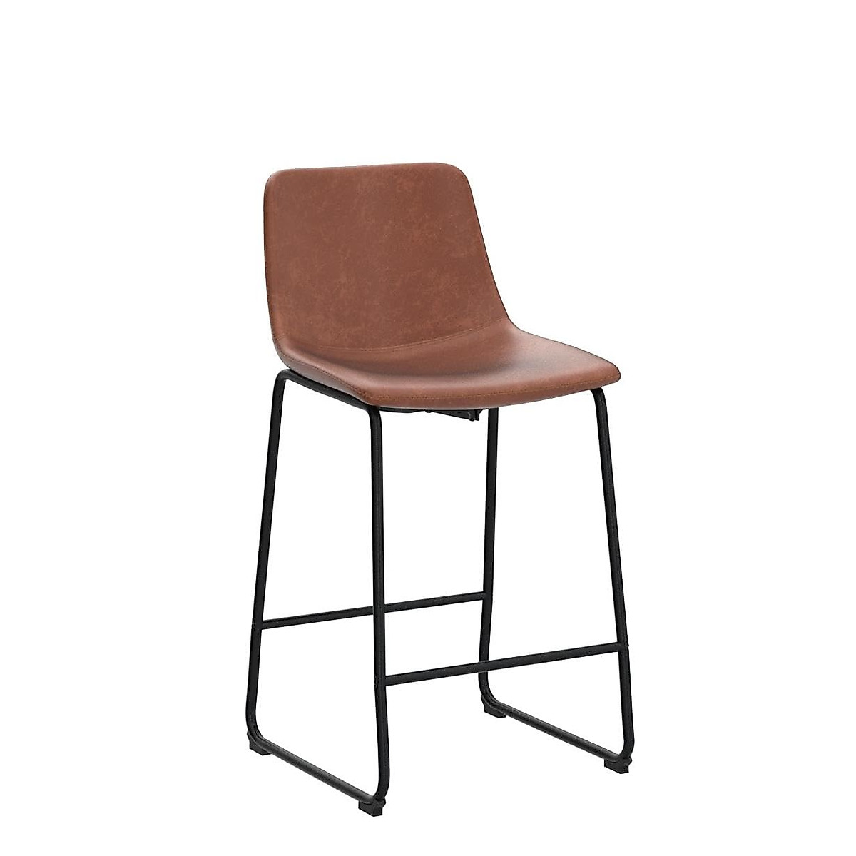 OLIXIS Dining Chairs, Barstools for Kitchen Island PU Leather Cushion and Metal Legs Chairs, 4 Pcs 26" Counter Height Bar Stools, Whiskey Brown