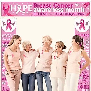 AIBIIN Breast Cancer Awareness Decorations Set Pink Ribbon Breast Cancer Awareness Fence Banner Porch Banner Kit Breast Cancer Door Banner Decorations Breast Cancer Awareness Party Supplies