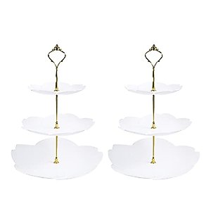 3 Tier White Cupcake Stand, Plastic Dessert Display Serving Tray for Birthday Home Party Baby Shower Wedding (2 Pcs)