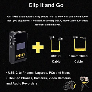 Deity Pocket Wireless Microphone System (Pocket TX + Pocket RX) OLED Display 3.5 mm Audio Input Compatible with DSLR Cameras, camcorders, Android Smartphones, Laptop, PC Black