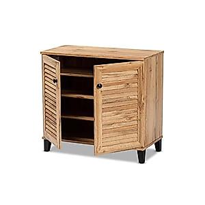 Baxton Studio Coolidge Modern and Contemporary Oak Brown Finished Wood 2-Door Shoe Storage Cabinet