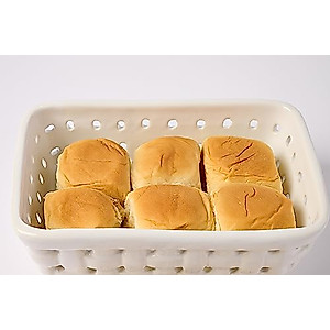 Mud Pie Ceramic Weave Serving Basket, White, basket 6" x 9" | towel 26" x 16 1/2"