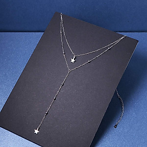 DAOCHONG S925 Sterling Silver Double Chain Bead Star Layered Necklace for Women Christmas Graduation Gift Y2K Jewelry (Layered Star)