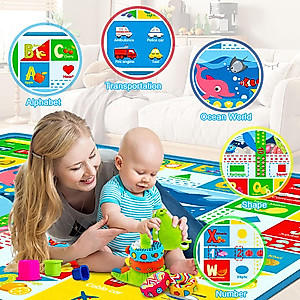 44" x 59" Baby Play Mats for Floor, Baby Crawling Mat, Kids Play Rug, Foldable Non Slip Tummy Time Mat Soft Plush Surface Baby Playmat for Toddlers & Infants, Classroom Playroom Bedroom Activity Mat