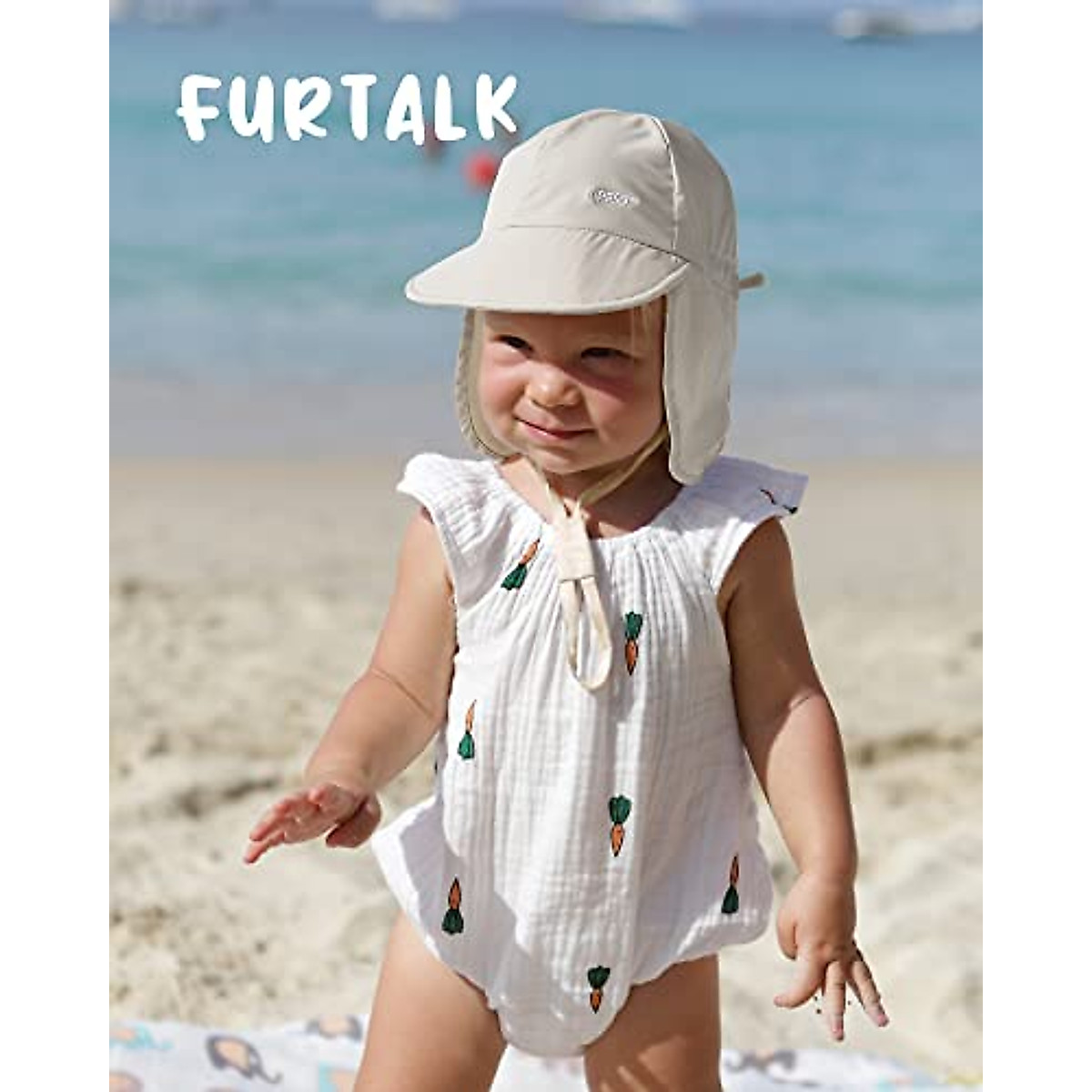 FURTALK Baby Sun Hat UPF 50+ Adjustable Baby Boys Girls Quick Drying Summer Beach Hat with Neck Flap for Traveling Swim Hat Beige