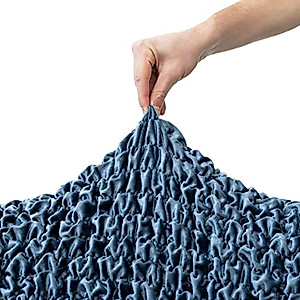 PAULATO BY GA.I.CO Sofa Slipcover - Stretch Sofa Cover - 4 Seater Couch Protector Cover for Pets and Kids - Shiny Soft Velvet Couch Slip Cover - Easy to Clean Sofa Slipcovers - Fuco Velvet - Navy Blue