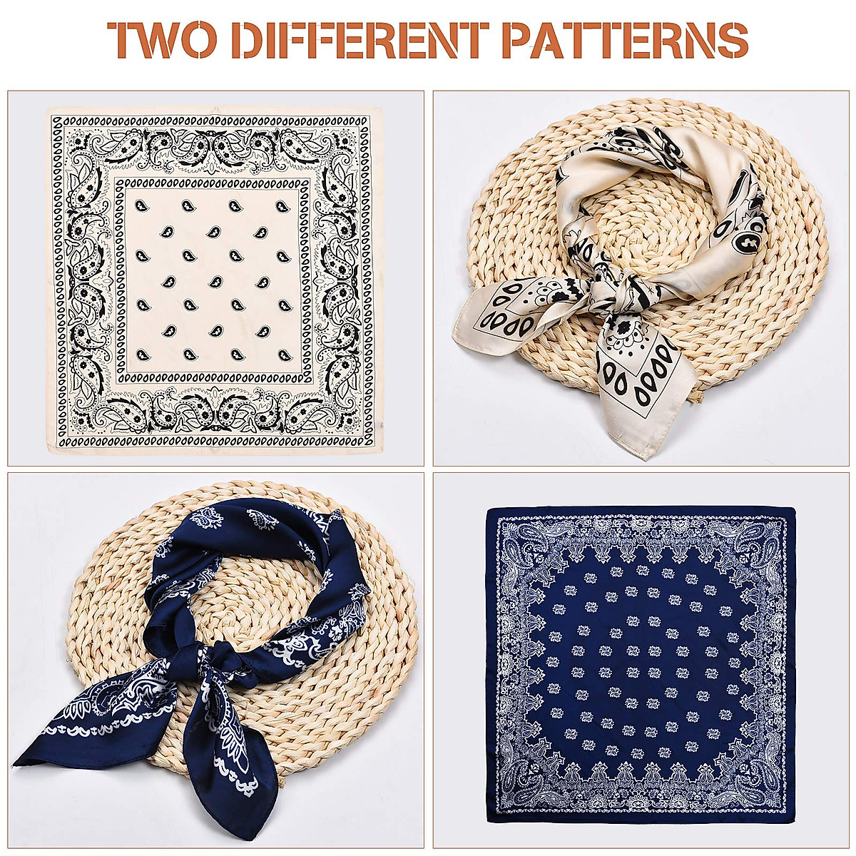 Syhood 4 Pcs 27'' Square Satin Head Scarves Satin Bandanas for Women Satin Headband Scarves Silk Feeling Scarf Boho Headwear(Navy Blue, Coffee, Black Beige)