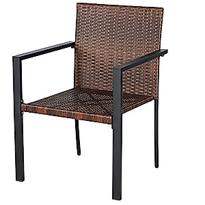 BTEXPERT Two Tone Brown Outdoor Patio PE Rattan Wicker Set of 2 Chairs for Garden Dining Firepit Lawn Backyard Porch Deck Armrest Frame, Steel Conversation Accent Furniture armchairs