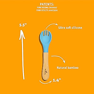Avanchy Baby Fork Set, Bamboo and Silicone Spork Utensils, Toddler Baby Led Weaning Silverware Cutlery Flatware, Kids First Self Feeding, 2 Pack, Green