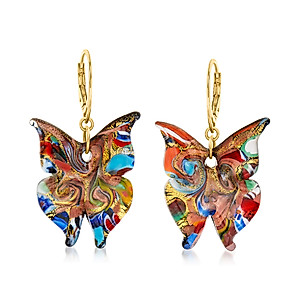 Ross-Simons Italian Multicolored Murano Glass Butterfly Drop Earrings With 18kt Gold Over Sterling