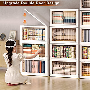 Clear Storage Bin with Lid 3 Pack 【Stackable & Sturdy】Plastic Bins for Storage, Multifunctional Folding Storage Bins for Bedroom, Living Room, Study, Toy Room, Folding Box with Magnetic door