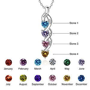 MissNaNa 925 Sterling Silver Personalized Mothers Necklace with Simulated Birthstones Engraved 1-6 Names Custom Love Heart Pendant Family Necklace for Women Mother Grandma Wife