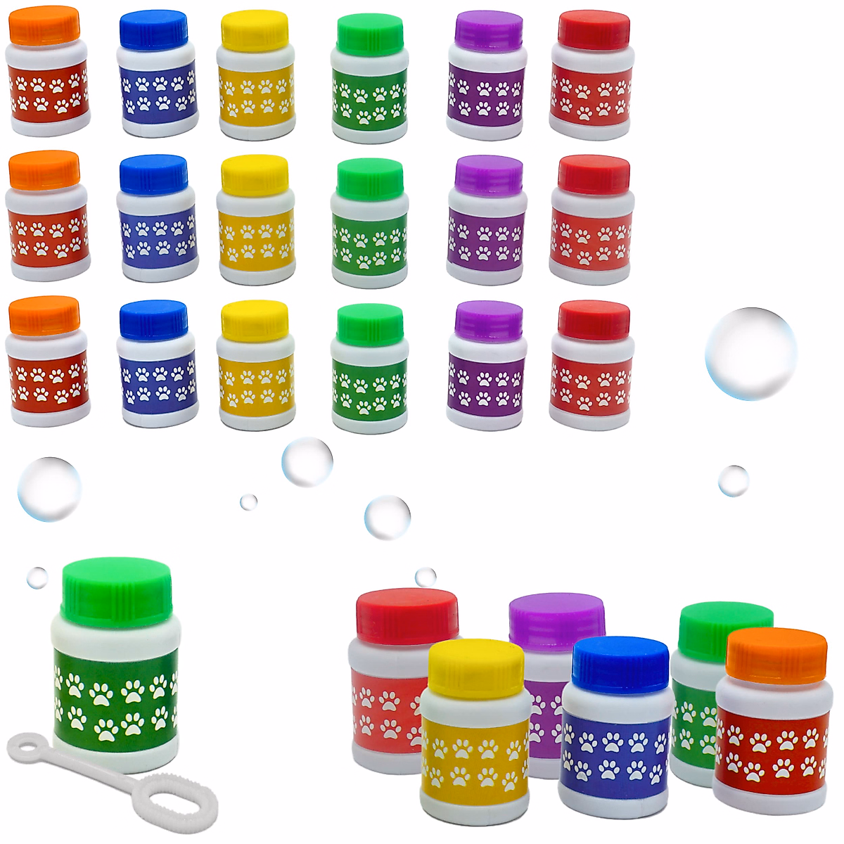 Paw Print Bubble Bottles, 24 Pack - Mini Bubbles 1 FL oz, Paw Dog Patrol Party Favors, Bubble Wand Blowing Toys for Kids Boys & Girls by 4E's Novelty