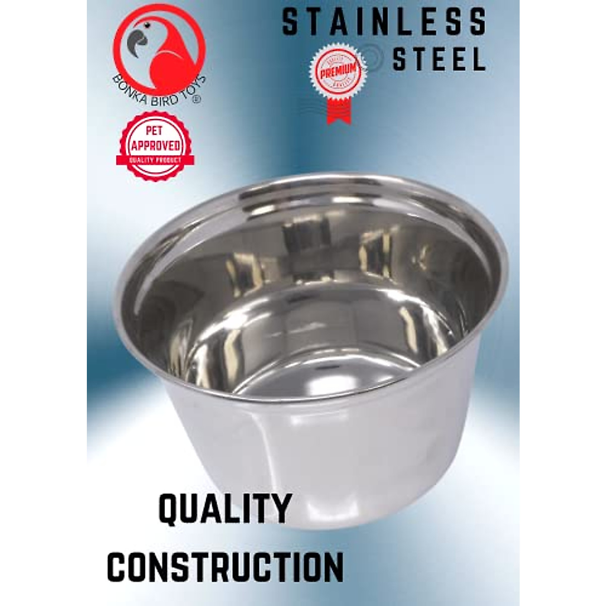 Bonka Bird Toys 800129 Stainless Steel Water/Seed Cup 32oz Cage Feed Bowl