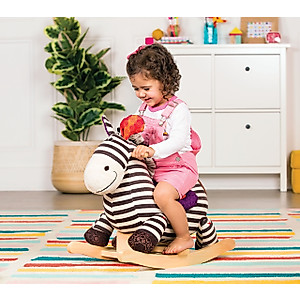 B. toys by Battat Kazoo Wooden Rocking Zebra – Rodeo Rocker – Plush Ride On Zebra Rocking Horse for Toddlers and Babies 18m+, B. Rocking Zebra