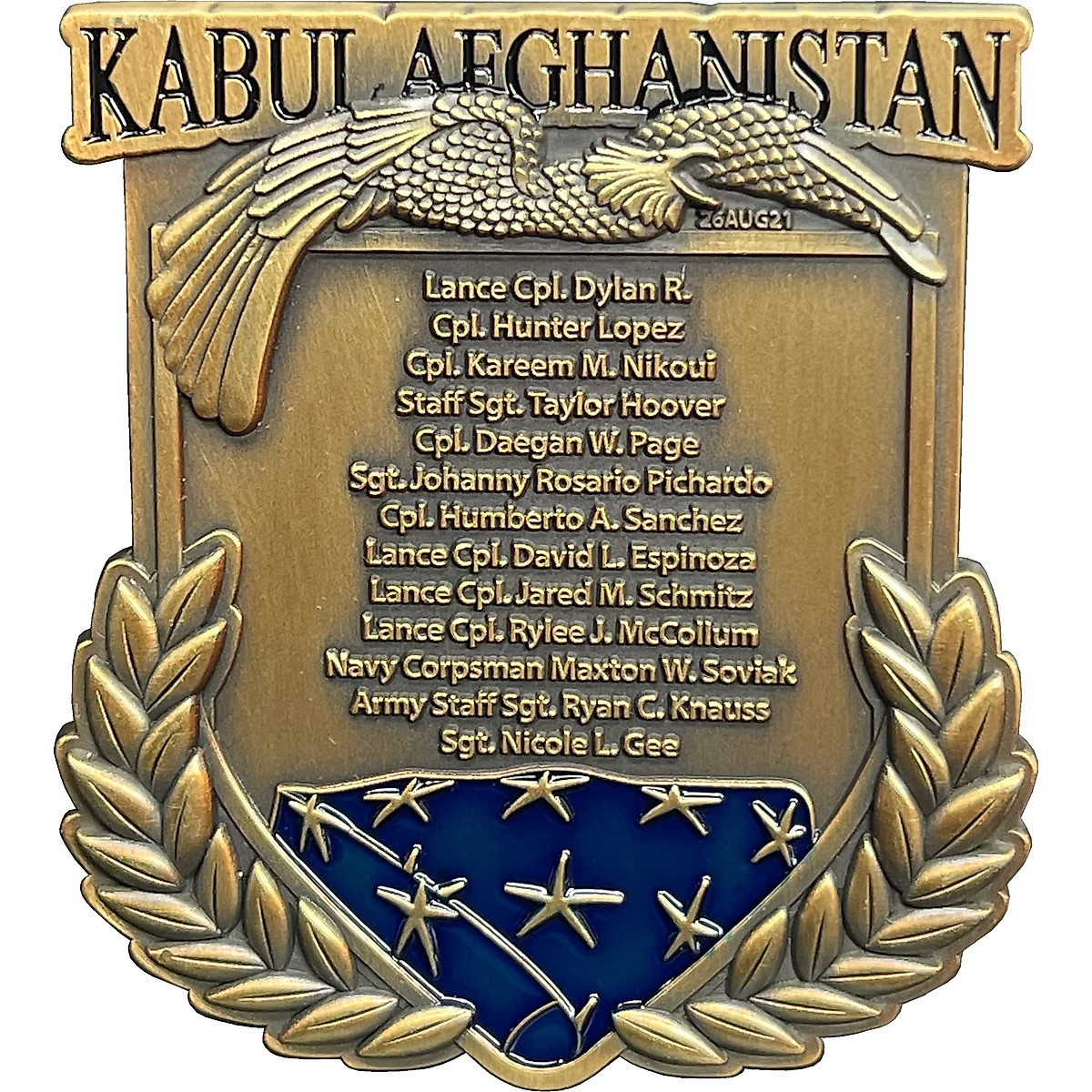 BL17-012 Kabul Afghanistan Final Inspection Memorial Challenge Coin Marines Navy August 26 2021 13 Soldiers