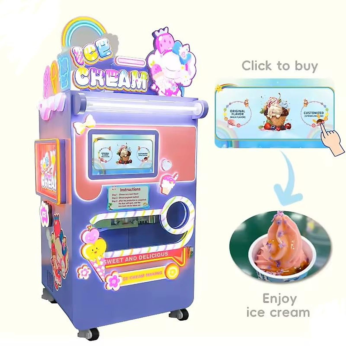 Coin Operated Auto Soft Ice Cream Vending Machine Ice Cream Making Machine