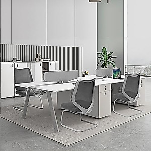 FYLICA Office Chairs No Wheels Conference Room Chair Breathable Mesh Upgraded Cushion and Sled Base, Mid Back Reception Chair No Armrests (1, Black)