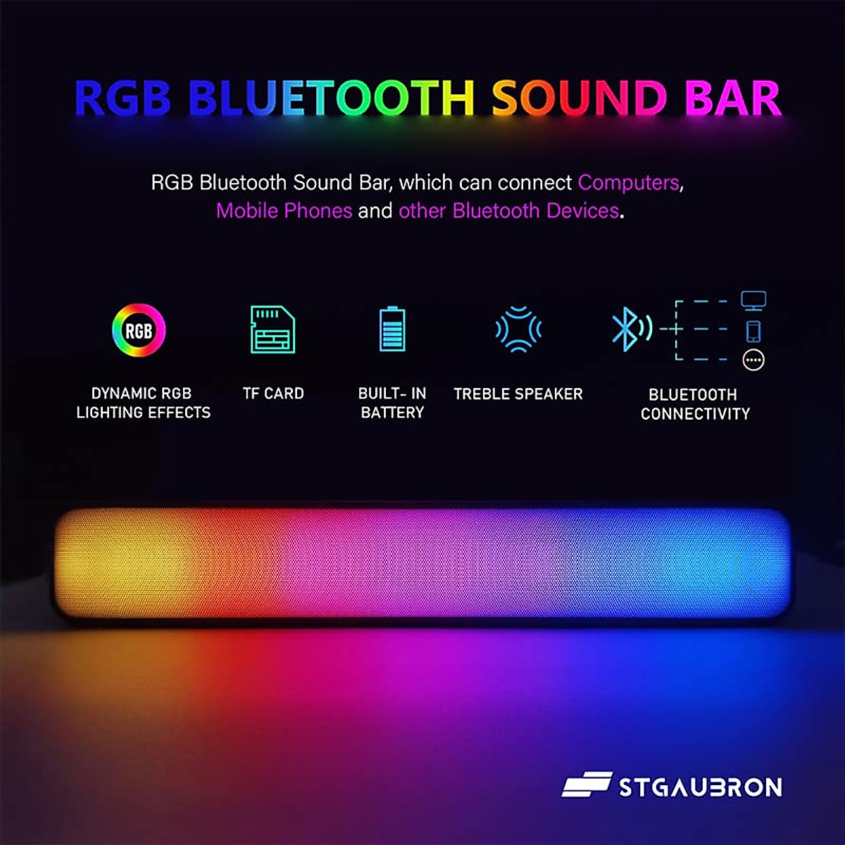 STGAubron Gaming Desktop PC,Intel Core I5 3.3Ghz up to 3.7Ghz,GeForce RTX 2060 6G GDDR6,16G RAM,512G SSD,WiFi,BT 5.0,RGB Fan x 3,RGB Keybaord & Mouse,RGB Mouse Pad,RGB Bluetooth Sound Bar,W10H64