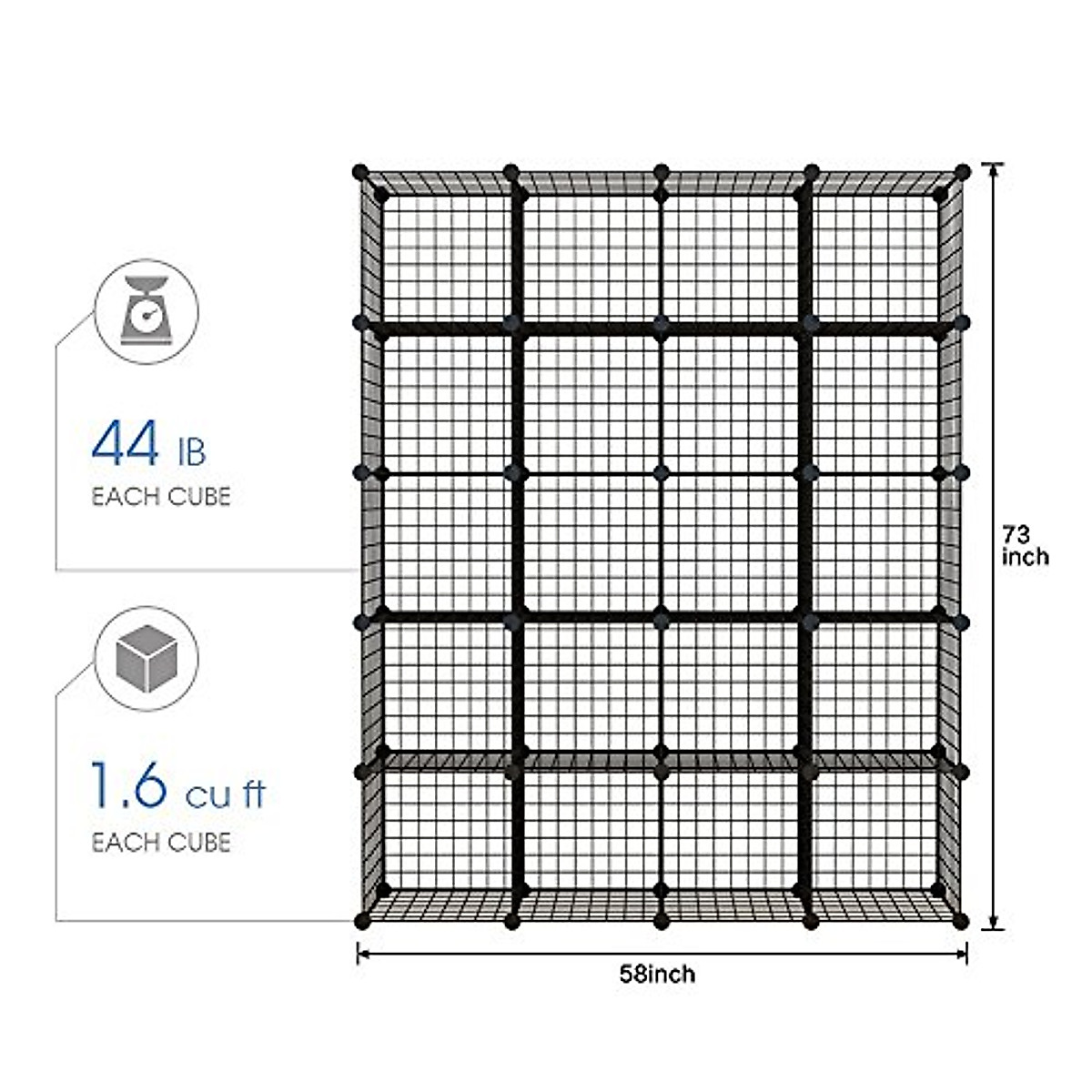 KOUSI Storage Cube - 14"x14" Cube (20 Cubes) Organizer Stackable Cubes for Storage Cubby Unit Wire Bookshelf, Black Wire