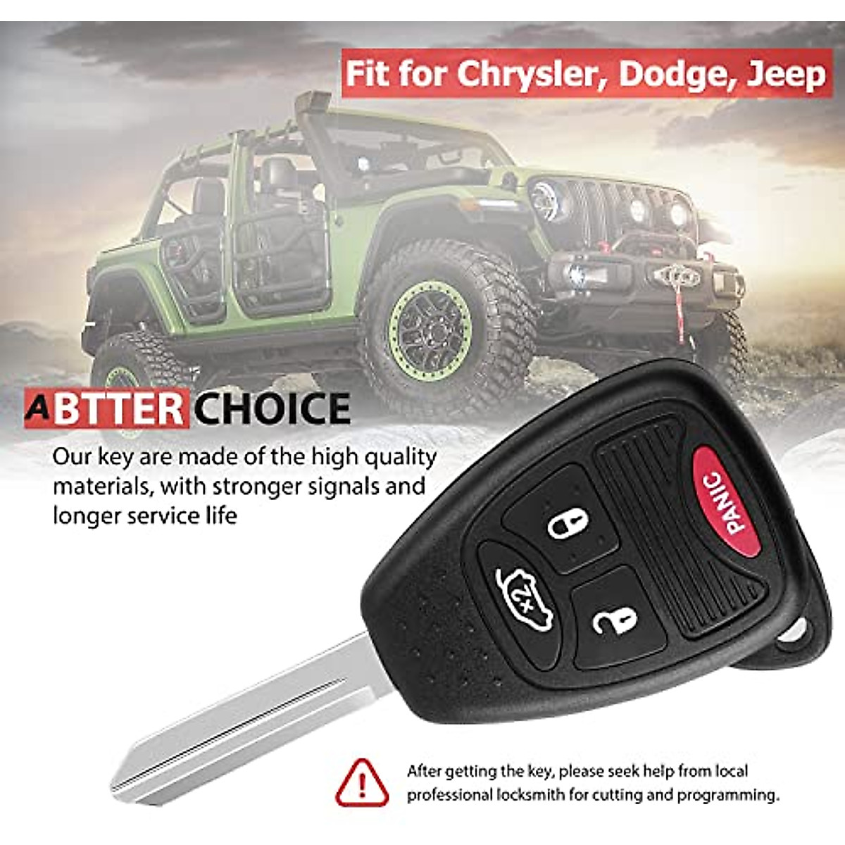 4 Buttons Key Fob Replacement fits for Chrysler 300c 200 Sebring Aspen, Dodge Charger Avenger Nitro,Jeep Commander Grand Cherokee Liberty Keyless Entry Remote Fobs P/N:OHT692427AA (Pack of 2)