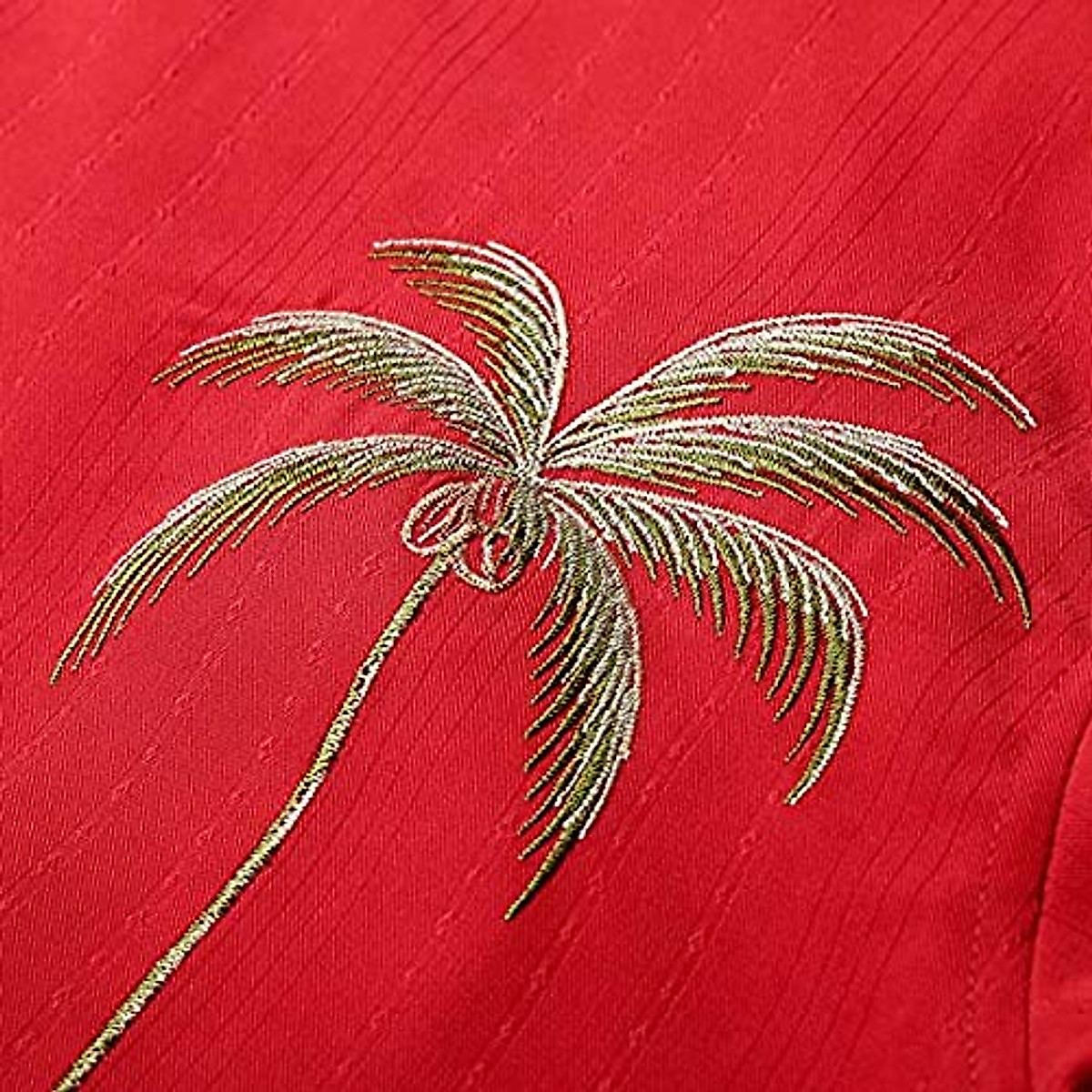 Bamboo Cay Men's Single Palm Tropical Style Embroidered Camp Shirt (Large, Tomato)