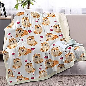 BlessLiving Red Hearts Dog Cat Print Plush Blanket Cute Puppy for Kids Adults 3D Animal Print Plush Blanket Gift for Pet Lovers (Pomeranian,Throw, 50 x 60 Inches)