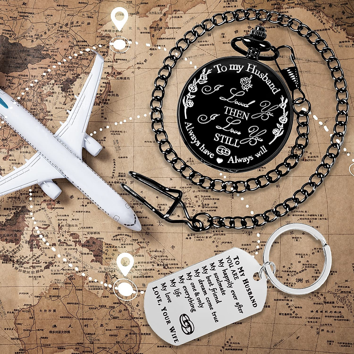 BoomBoomGifts Gifts to Husband from Wife,To My Husband Journal from Wife,Leather Journal Gifts to Husband from Wife,Pocket Watch to Husband,Husband Keychain from Wife,Wife to Husband Gift